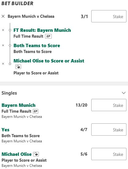 Bayern Munich vs Chelsea Tips: 3/1 Champions League Bet Builder