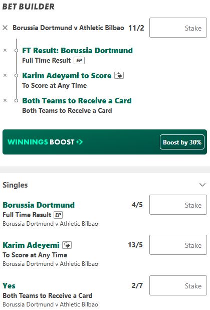 Borussia Dortmund vs Athletic Club Tips: 11/2 Champions League Bet Builder